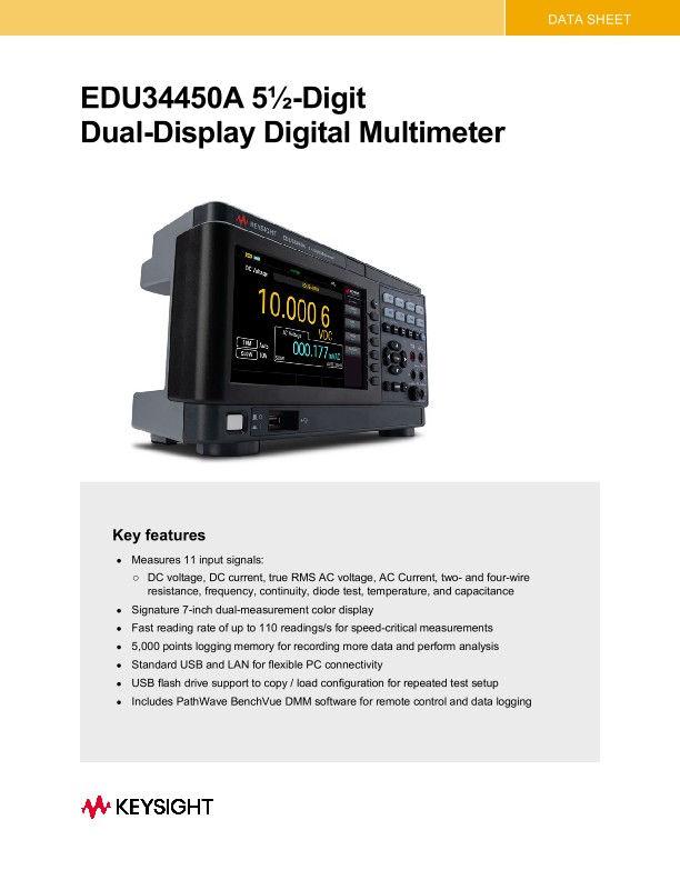 EDU34450A 5½-Digit Dual-Display Digital Multimeter PDF Asset Page | Keysight